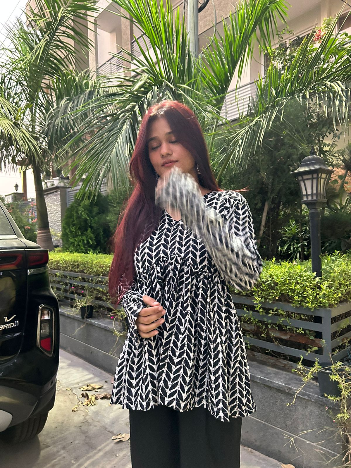 Black Leaf Flared Kurti - Evara – Evara Clothing