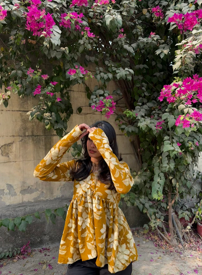 Mustard Flared Kurti - Evara – Evara Clothing