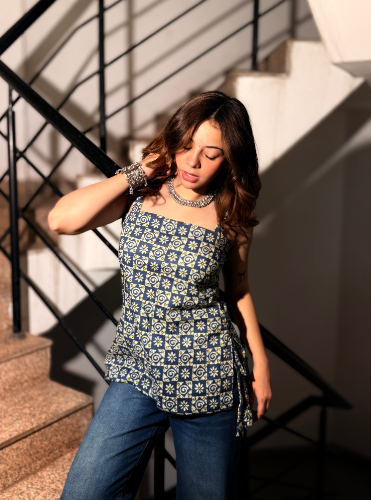 Amayra Short Kurti with Bottom Tassel by Evara | Evara Clothing